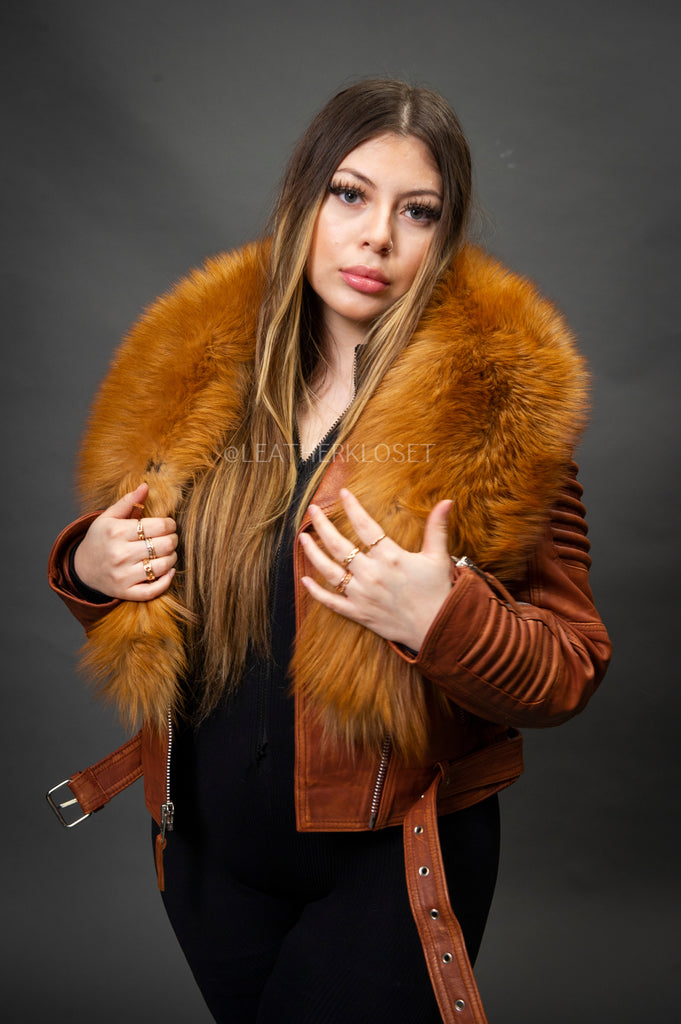 Women's Trey Biker Caramel Crunch Oversized Fox Collar [Red Fox ...
