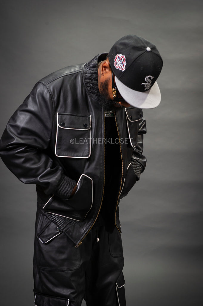 Men's Tron Leather Track Suit Sweatsuit [Black/White] – LeatherKloset