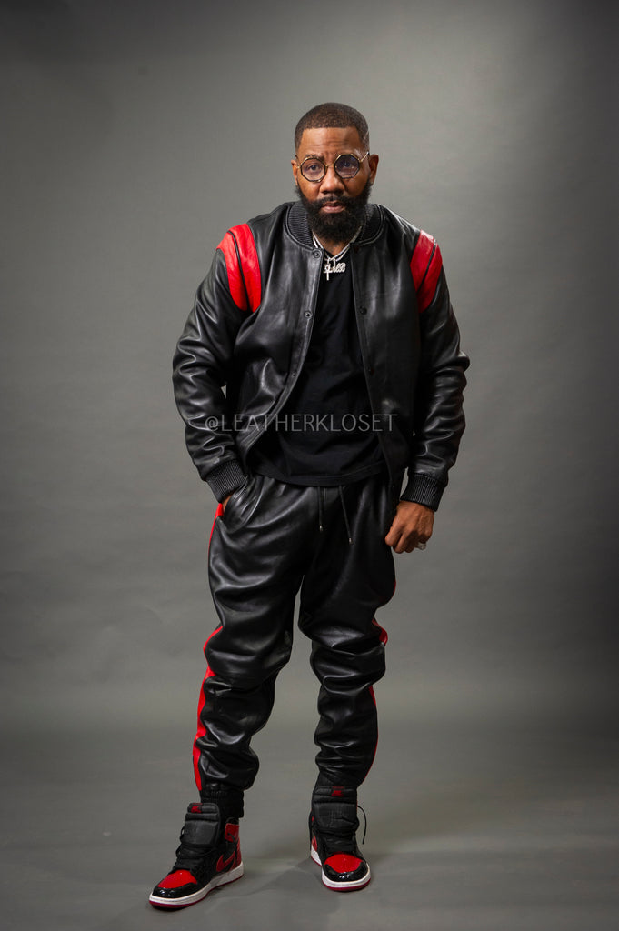 Men's Liam Leather Track Suit [Black/Red] – LeatherKloset