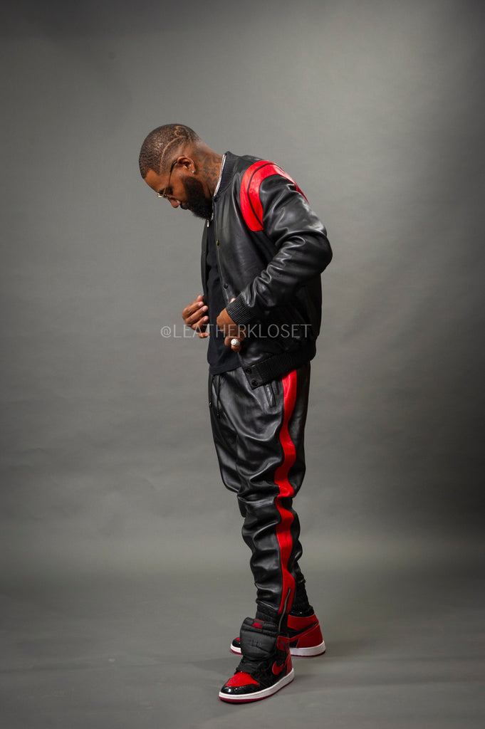 Men's Liam Leather Track Suit [Black/Red] – LeatherKloset