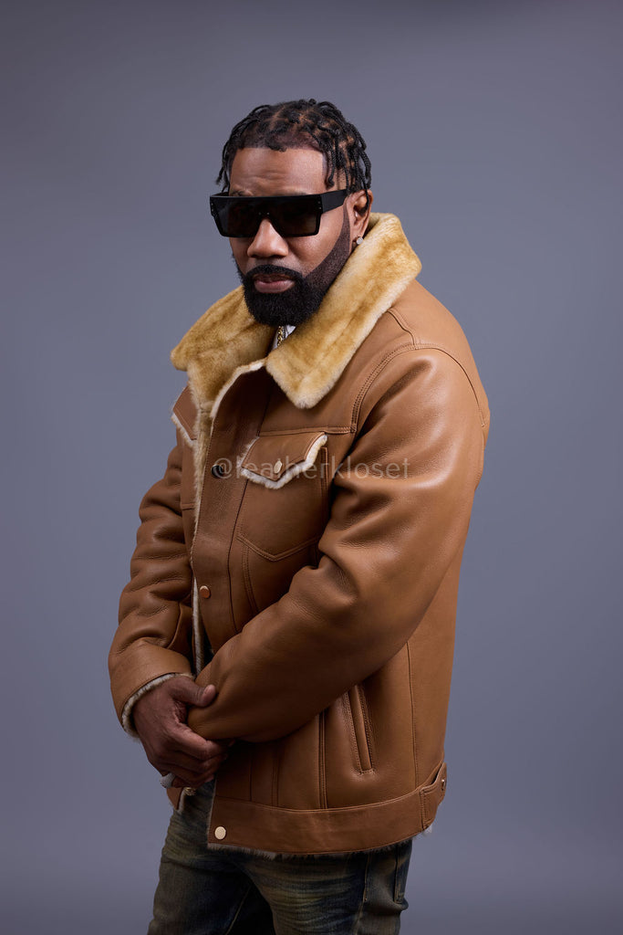 Men's Troy Shearling Jacket [Whiskey Napa] – LeatherKloset