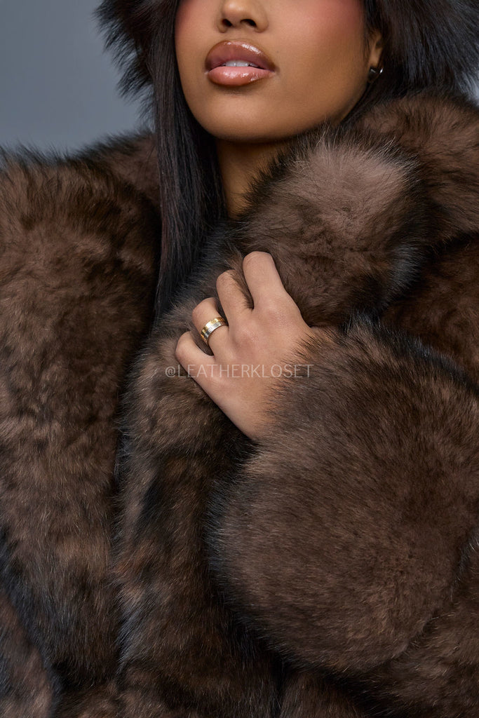 Women's Marcy Fox Jacket With Headband [Brown] – LeatherKloset