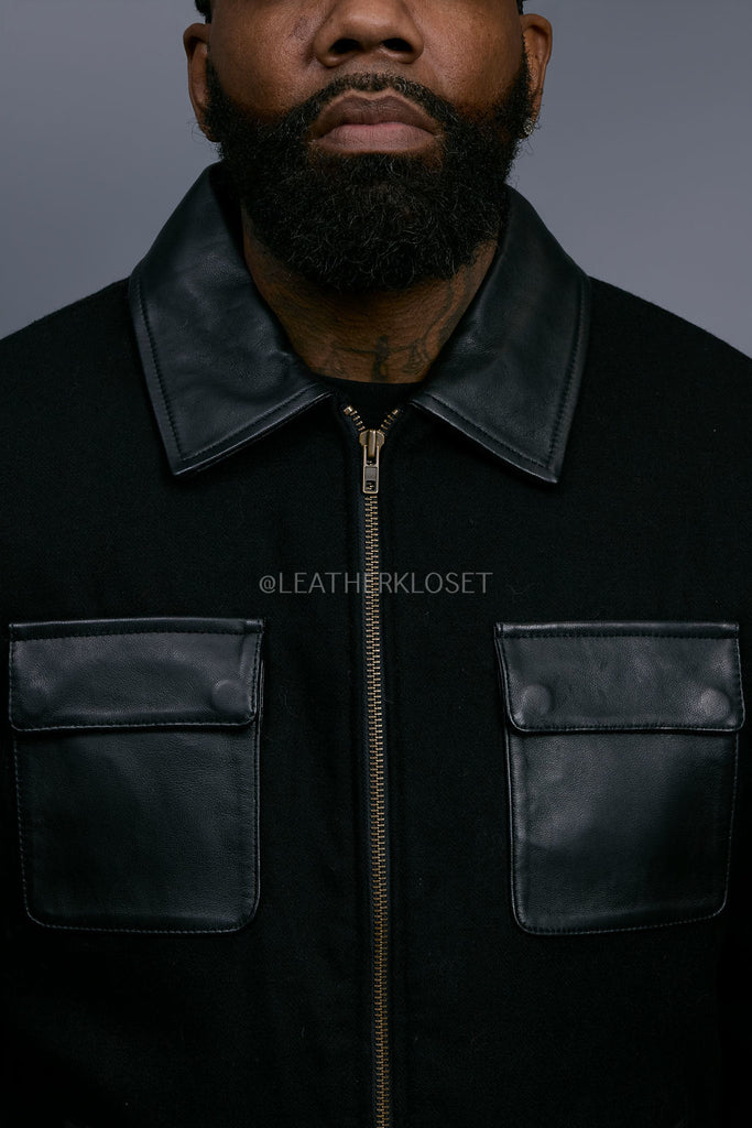 Men's Straight Cut Leather And Wool Jacket [Black] – LeatherKloset