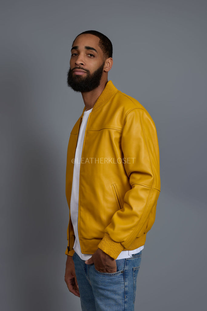 Men's Classic Leather Baseball Jacket [Yellow] – LeatherKloset