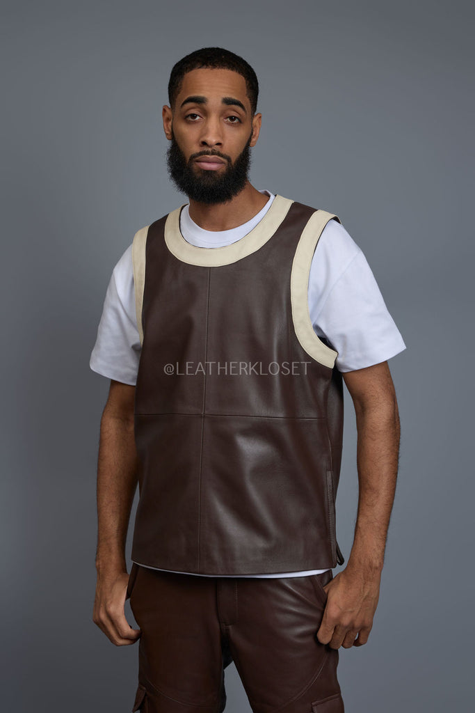 Men's Leather Crossover Leather Basketball Jersey [Chocolate/Beige ...