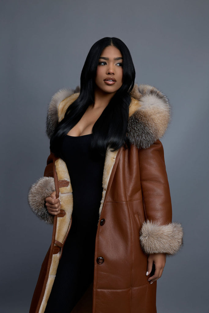 Women's Margo Shearling Sheepskin Jacket With Fox [Whiskey Napa ...