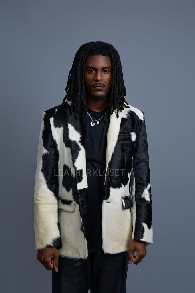 Men's Pony Skin Blazer [Black/Beige] – LeatherKloset