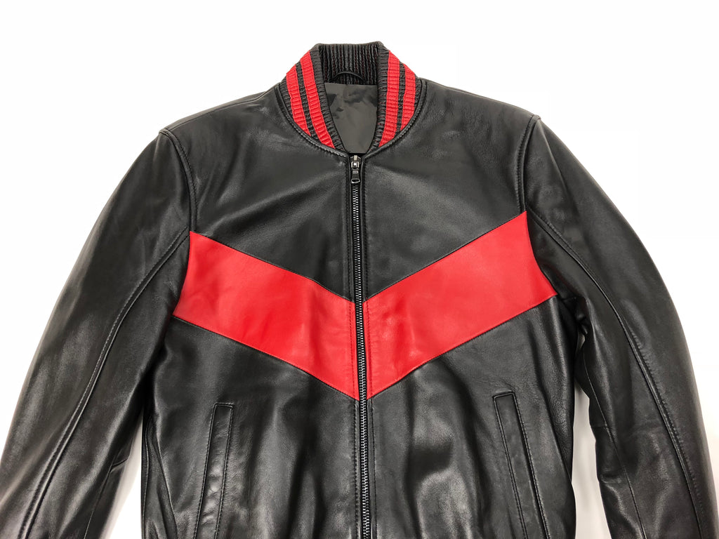 Men's V-Bomber Baseball Jacket [Blk/Red] – LeatherKloset