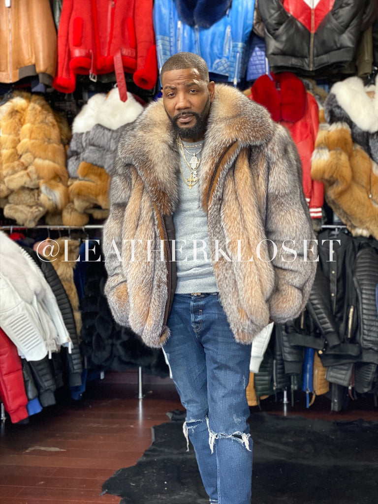 Men's Crystal Fox Fur Bomber Jacket – LeatherKloset