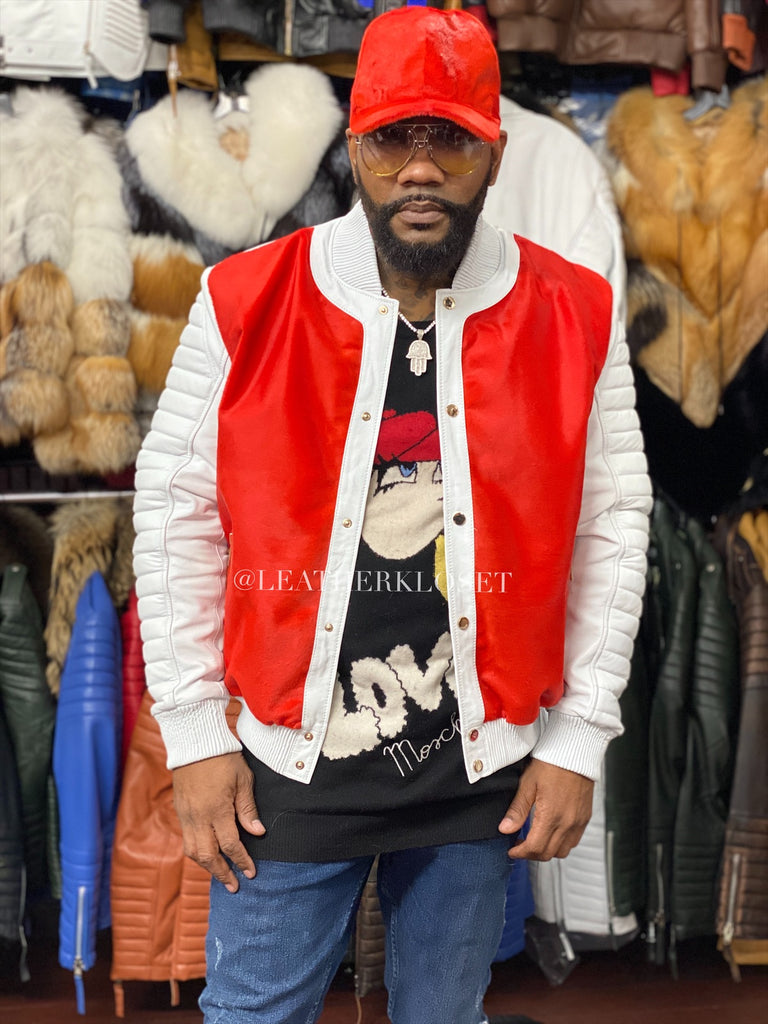 Men's Meek Bomber Jacket Orange With Matching Hat – LeatherKloset