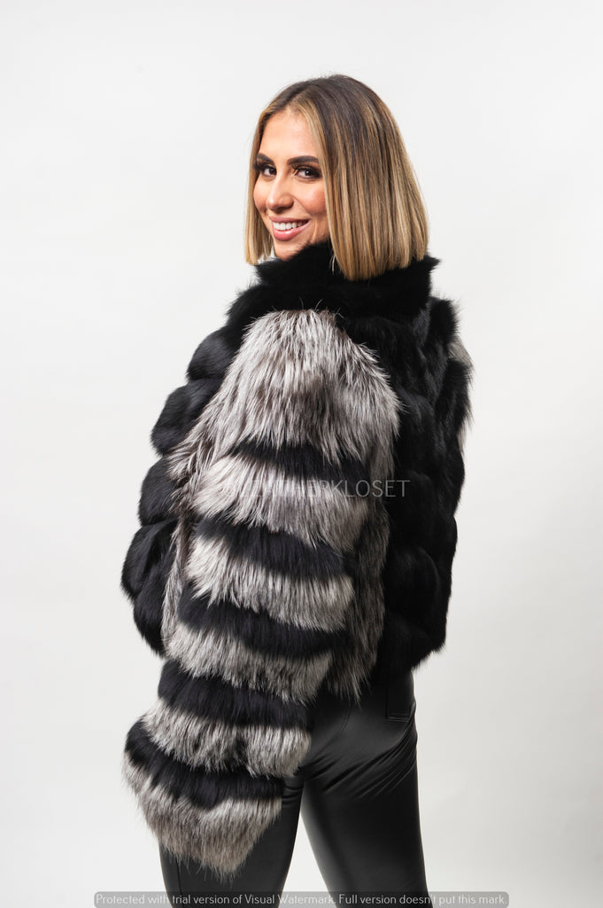 Women's Telise Black And Silver Fox Bomber – LeatherKloset