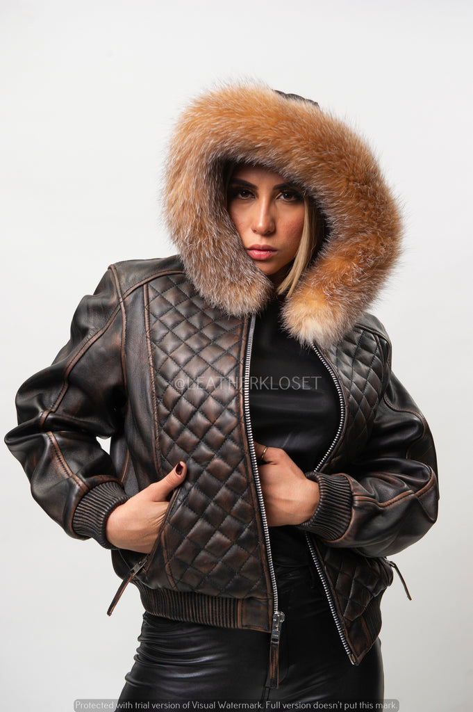 Women's Lucas Jacket With Premium Fox Fur Hood [Crystal] – LeatherKloset