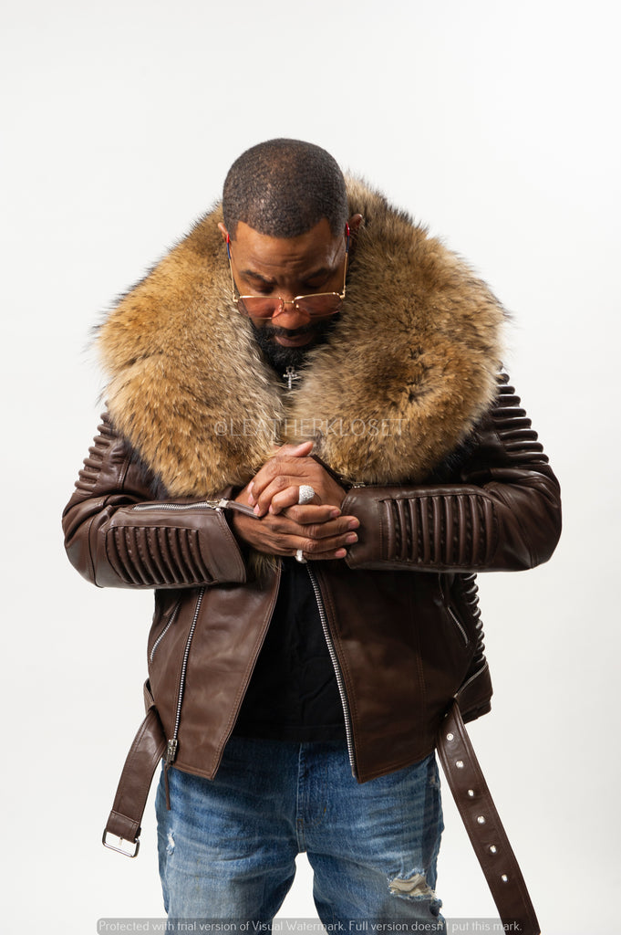 Men's Trey Biker Brown With John Snow Fur – LeatherKloset