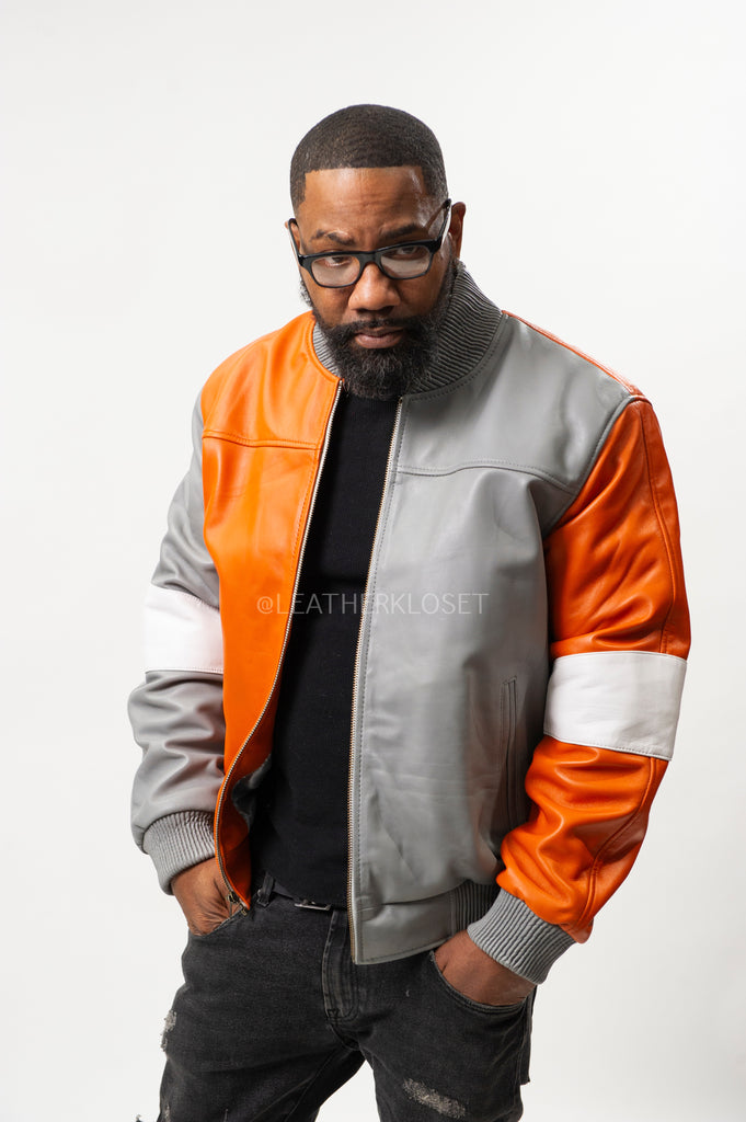 Men's Baseball Multi Color Jacket [Orange/Gray] – LeatherKloset