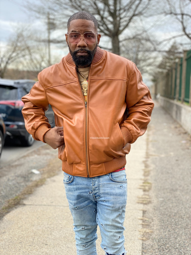 Men's Classic Baseball Leather Jacket [Saddle Brown] – LeatherKloset