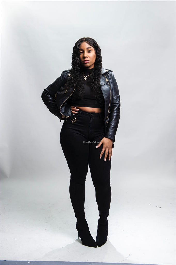 Women's Classic Biker Black [Gold Harware] – LeatherKloset